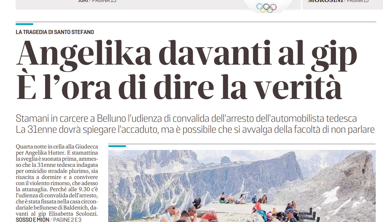 La tragedia di Santo Stefano, oggi Angelika Hutter davanti al gip. La ...